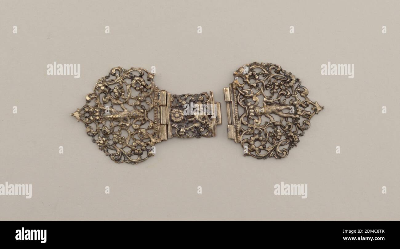 Book clasp, Silver, Two hinged parts of heart-shaped clasp, relief ...