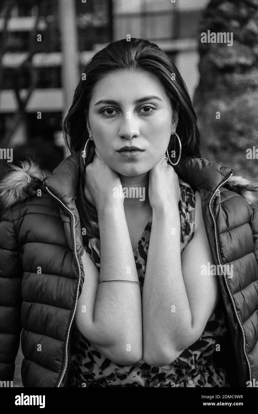 Woman young hands neck Black and White Stock Photos & Images - Alamy