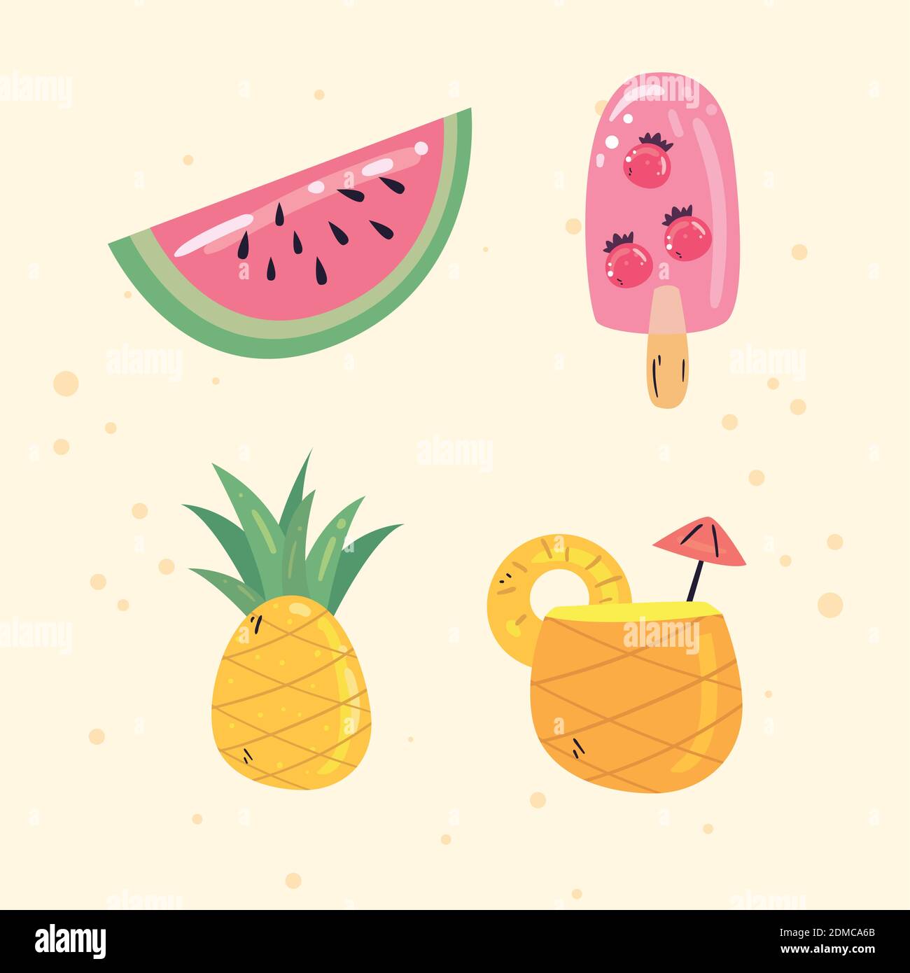 Summer watermelon ice cream pineapple and cocktail design, vacation and ...