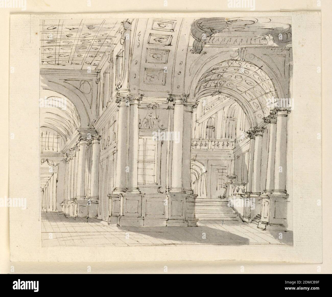 Stage Design, Palace Interior, Pen and brown ink, brush and gray ink ...