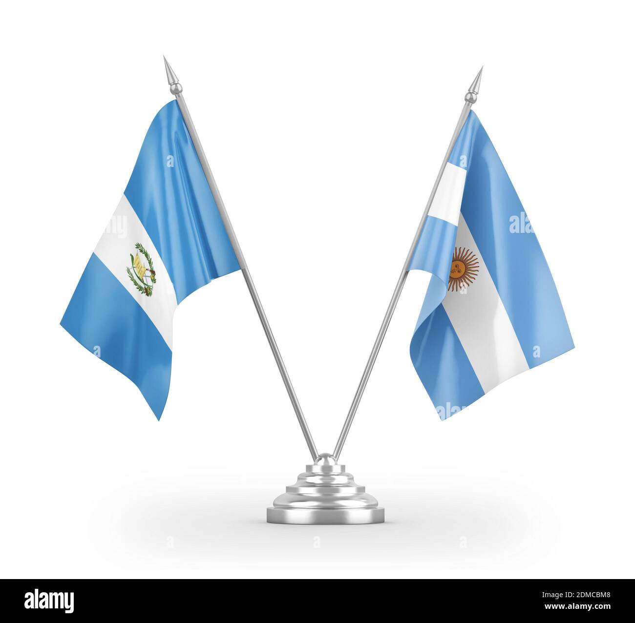 Argentina and Guatemala table flags isolated on white 3D rendering ...