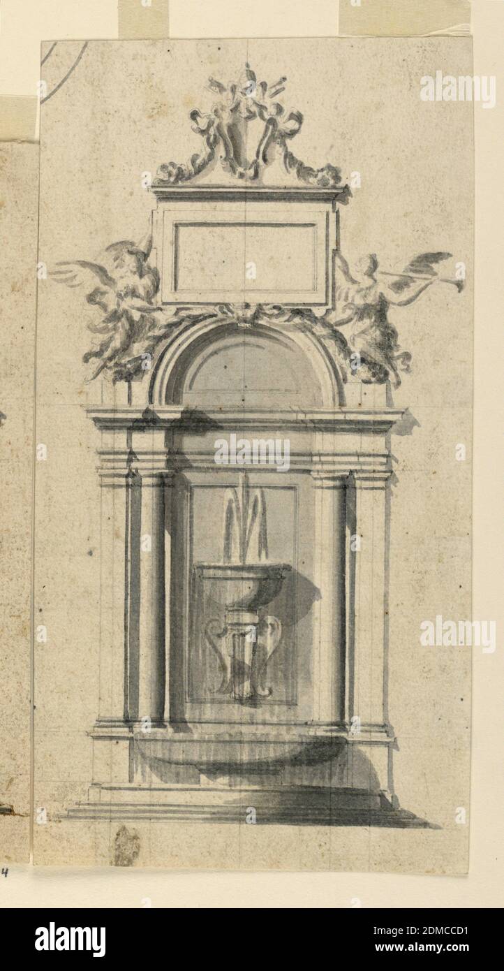 Design for a Fountain with Papal Keys, Pen and black ink, brush and ...