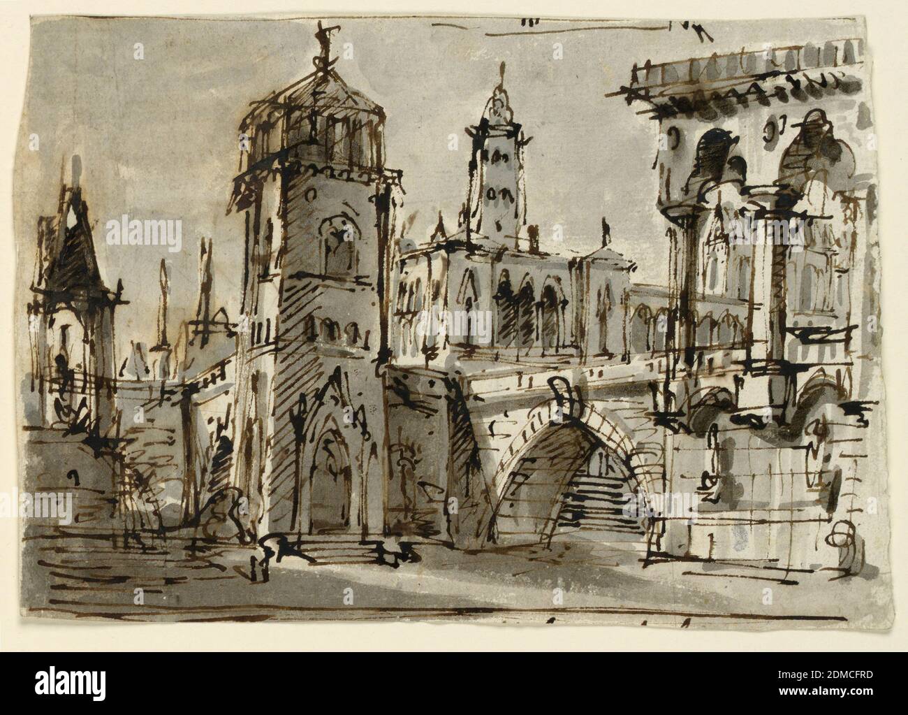 Group of Buildings, Pen and bistre ink, brush and sepia wash on paper ...