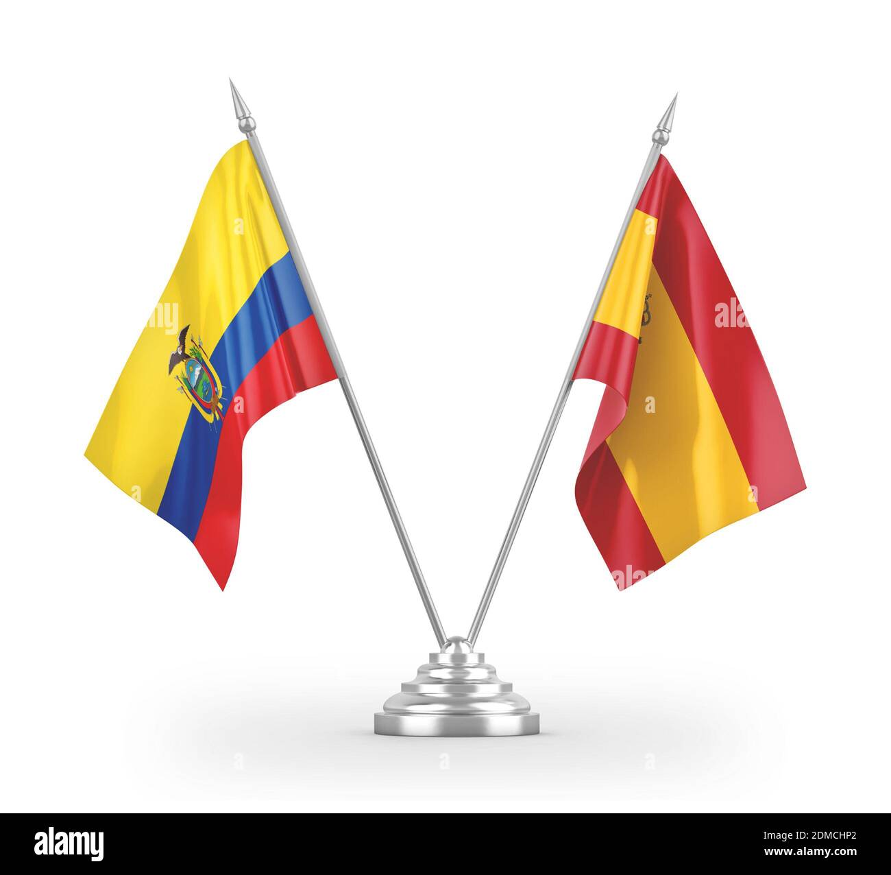 Spain and Ecuador table flags isolated on white 3D rendering Stock ...