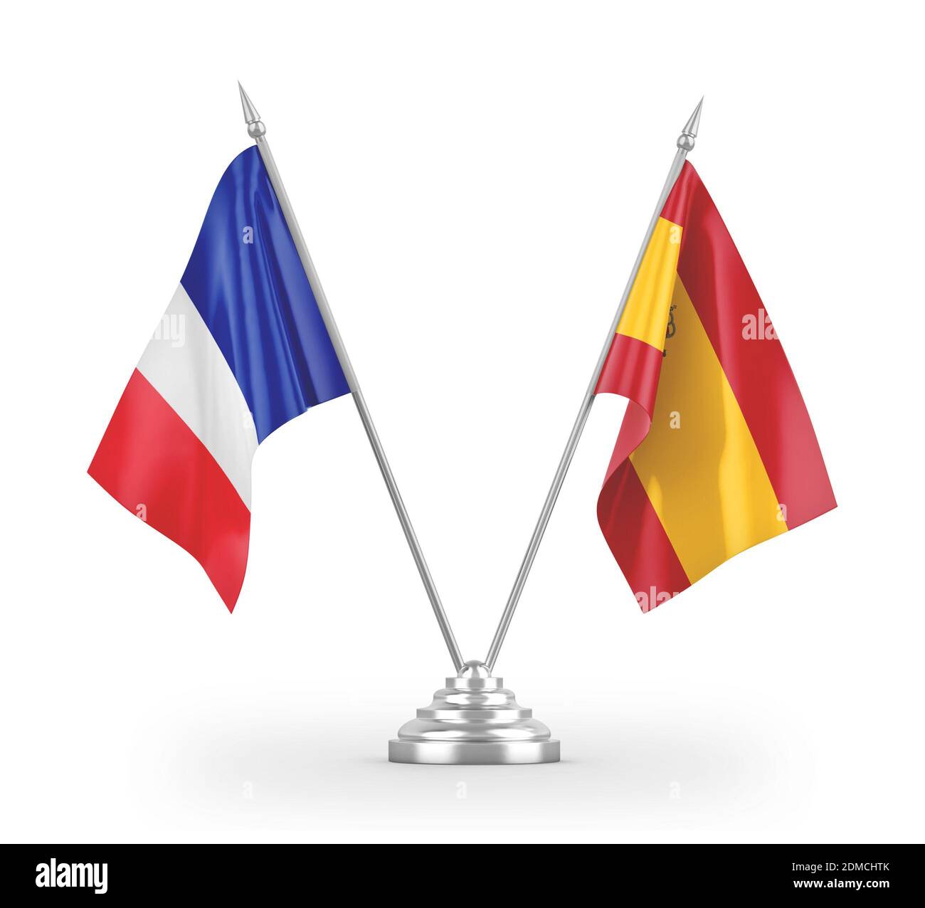 Spain and France table flags isolated on white 3D rendering Stock Photo ...