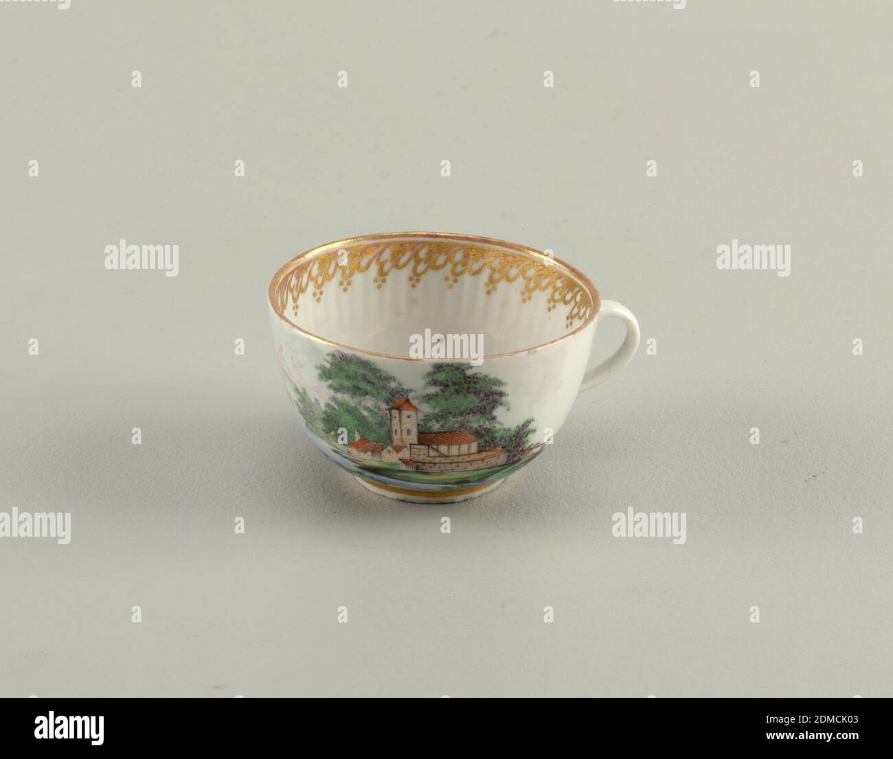 Cup and saucer, Glazed and gilded porcelain, Cup plain, simple handle ...