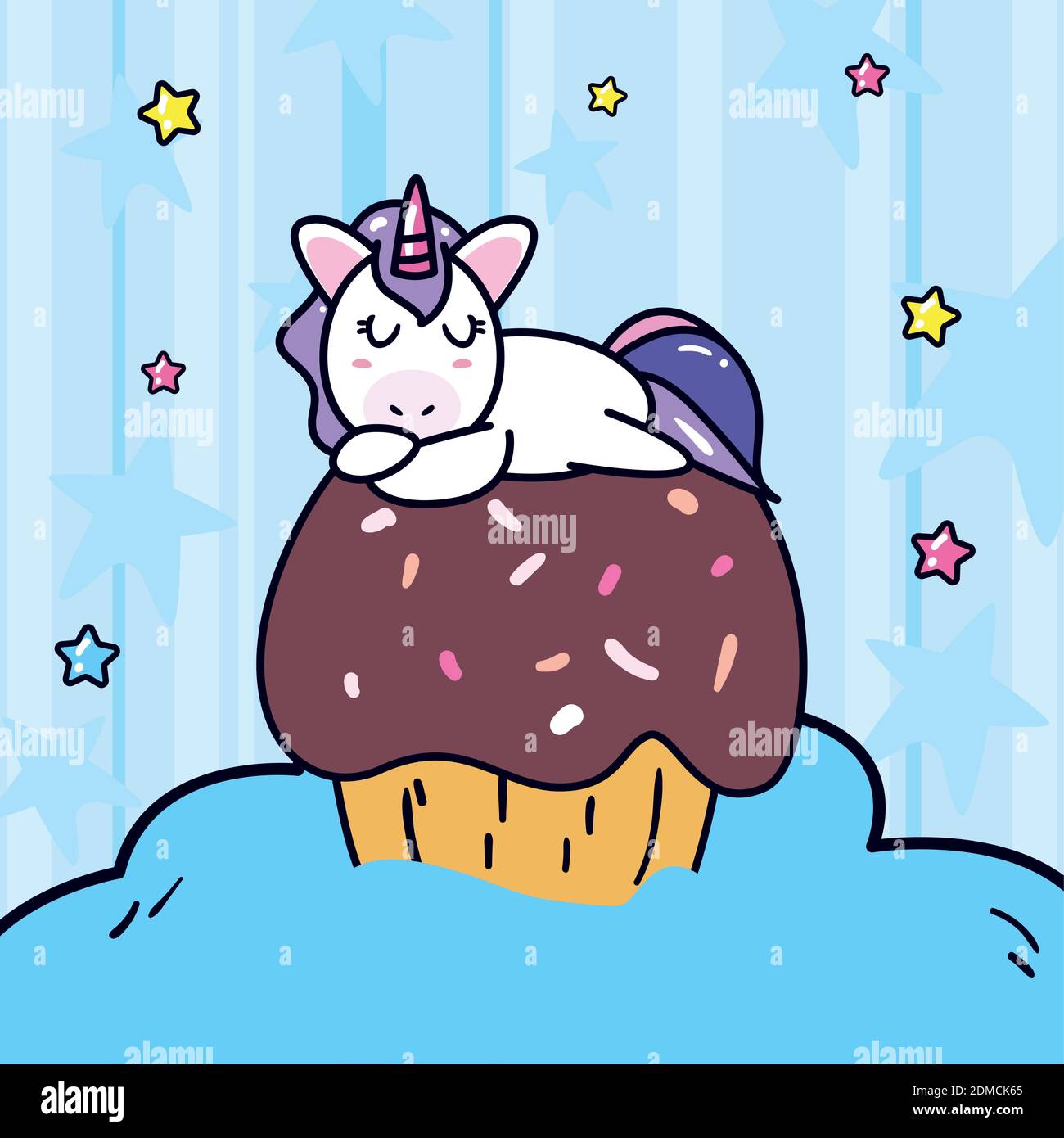 unicorn horse cartoon on cupcake with stars design, magic fantasy ...