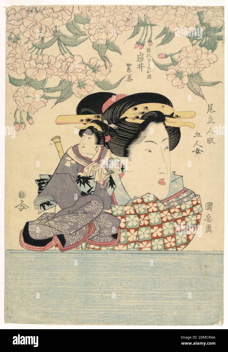 Pentaptych: Five girls with theater puppets, Utagawa Kuniyasu, Japanese ...