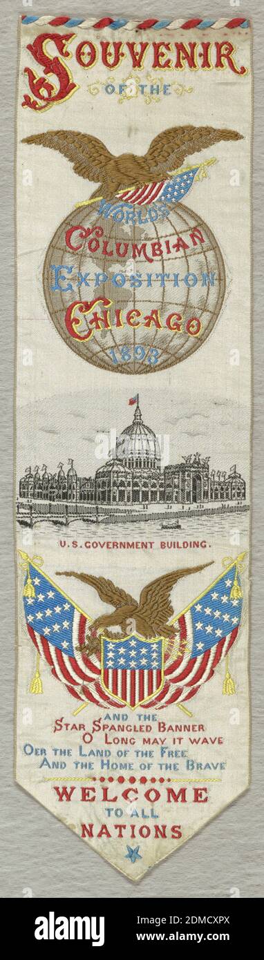 Commemorative ribbon, Medium: silk Technique: jacquard-woven, Souvenir ...