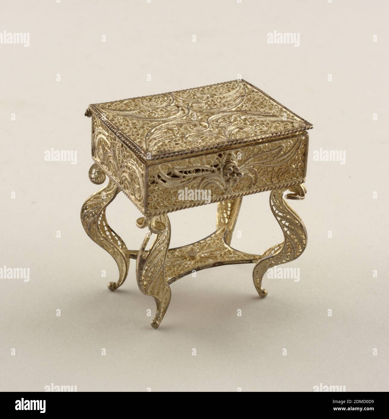 Table, Silver filigree, Rectangular hinged top, opens when knob at ...