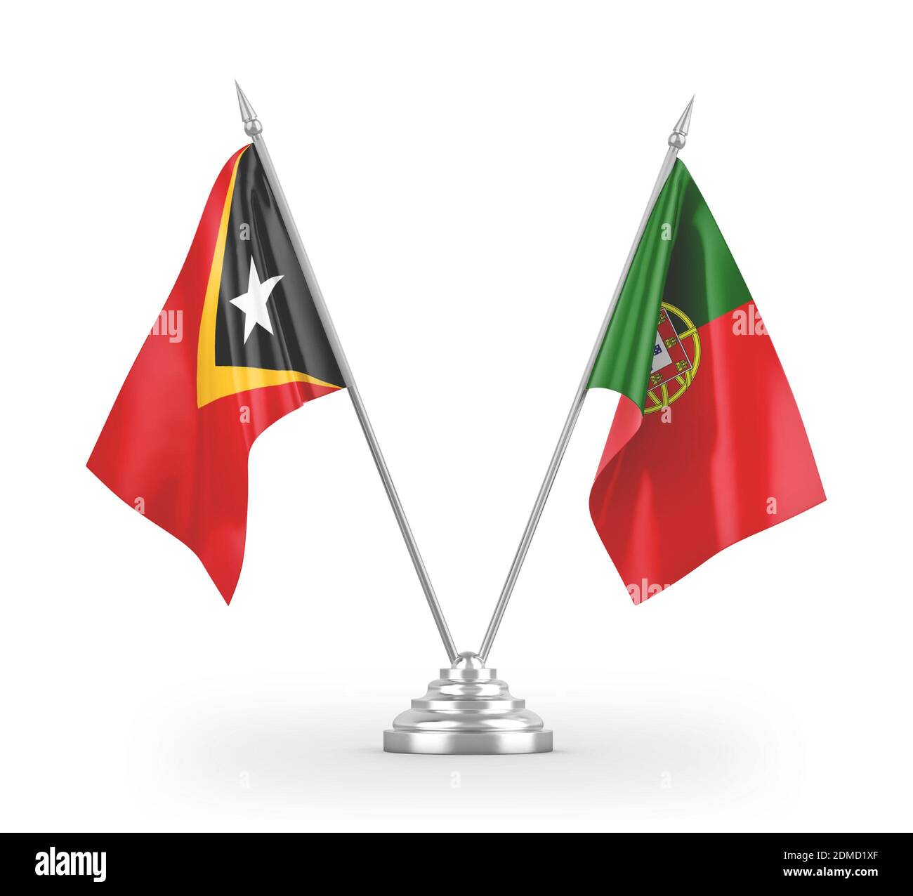 Portugal and Timor-Leste East Timor table flags isolated on white 3D ...
