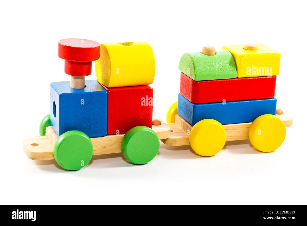 Wooden toy train with colorful blocks isolated over white Stock Photo ...