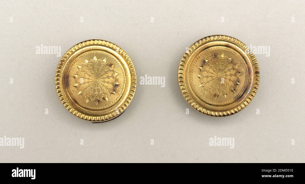 Cuff button, Gold, USA, 19th century, costume & accessories, Decorative ...