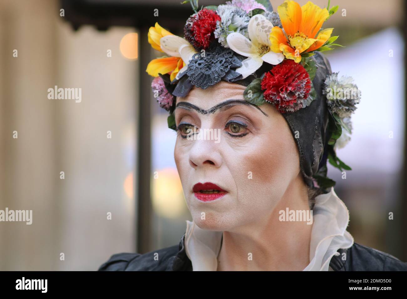 Portrait Of Woman With Red Flower Frida Kahlo Stock Photo - Alamy