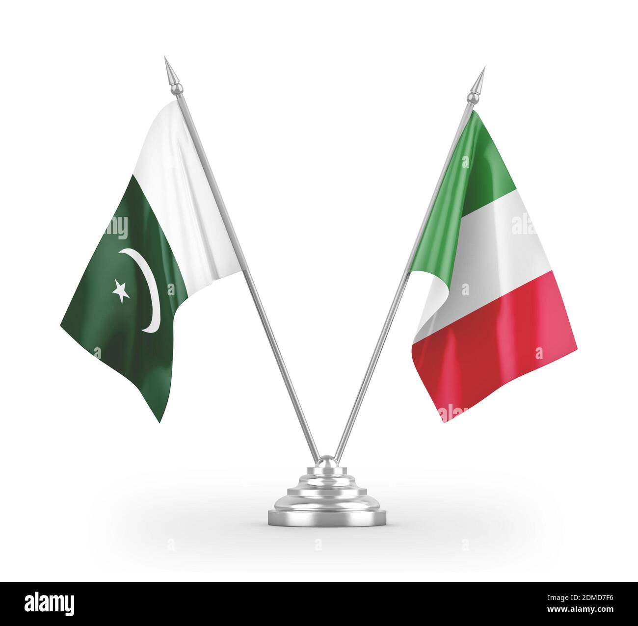 Italy and Pakistan table flags isolated on white 3D rendering Stock ...