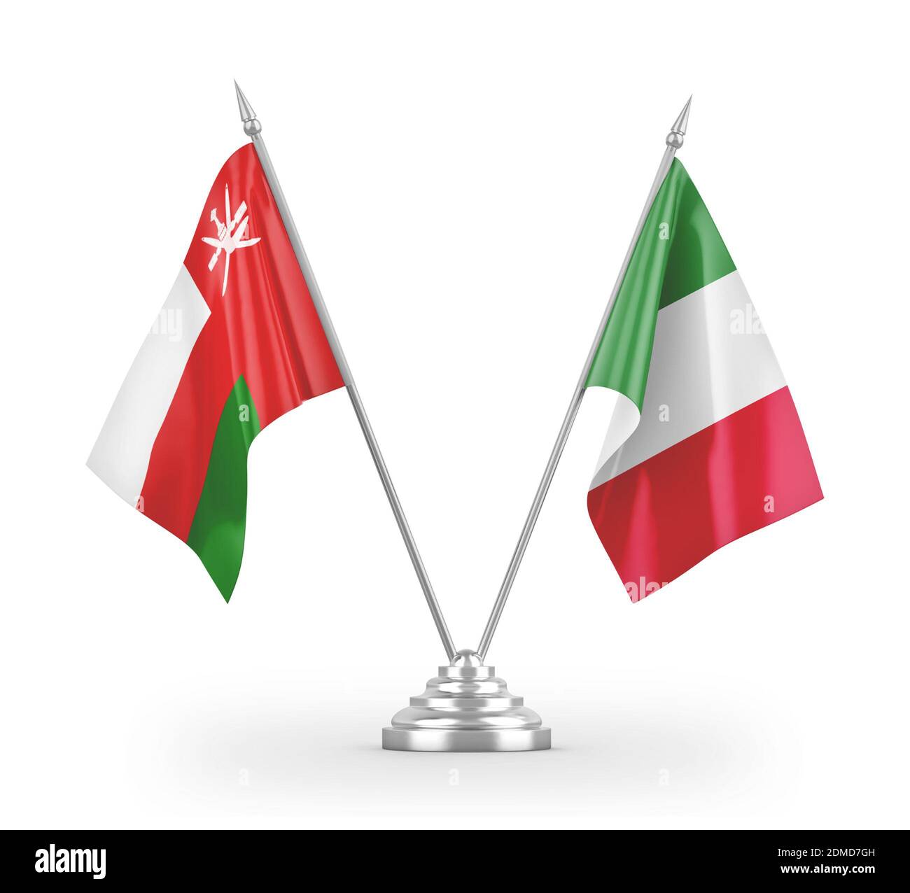 Italy and Oman table flags isolated on white 3D rendering Stock Photo ...