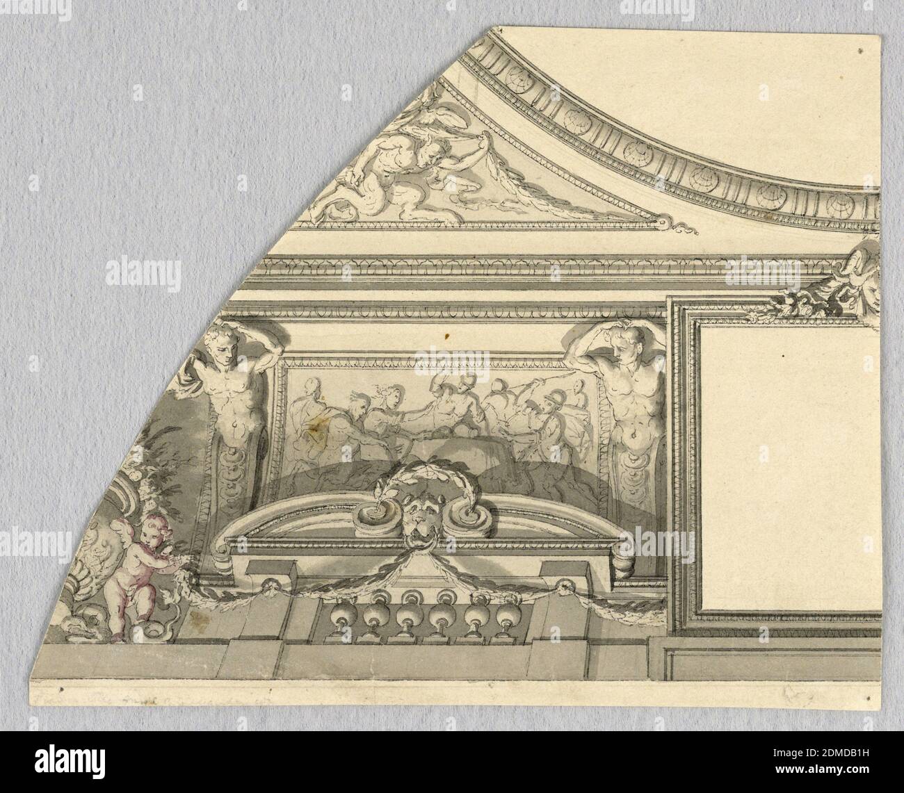 Design for a Ceiling, Pen and ink, brush and wash on paper, Irregularly ...