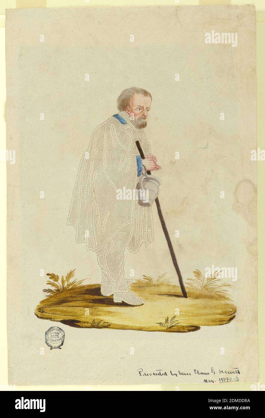 Old Beggar Man, Brush and opaque watercolor on pin-pricked paper, Early ...