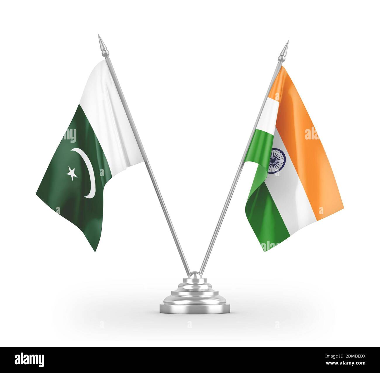 India and Pakistan table flags isolated on white 3D rendering Stock ...