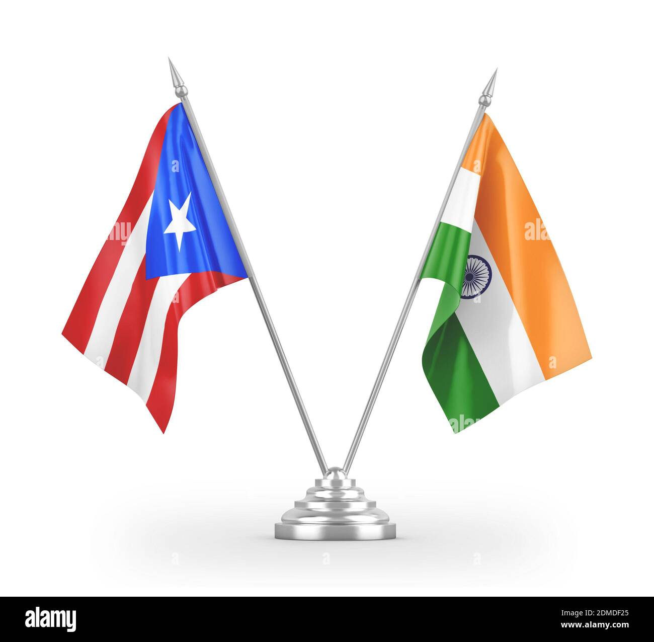 India and Puerto Rico table flags isolated on white 3D rendering Stock ...