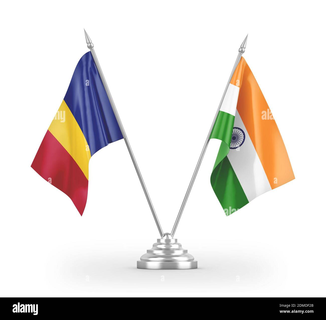 India and Romania table flags isolated on white 3D rendering Stock ...
