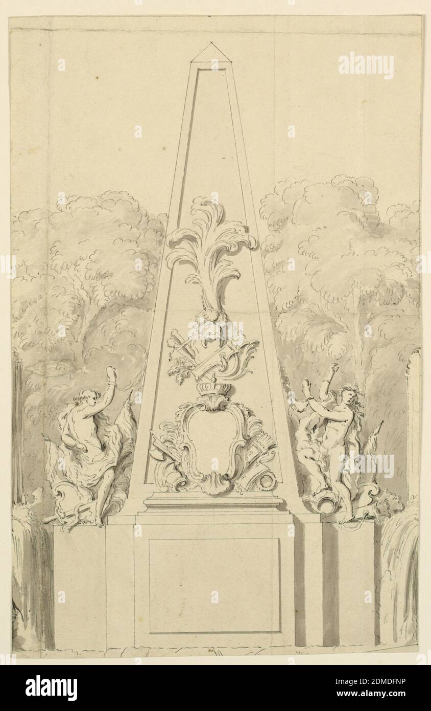 Design for a Monument Flanked by Fountains, Pen and ink, brush and ...