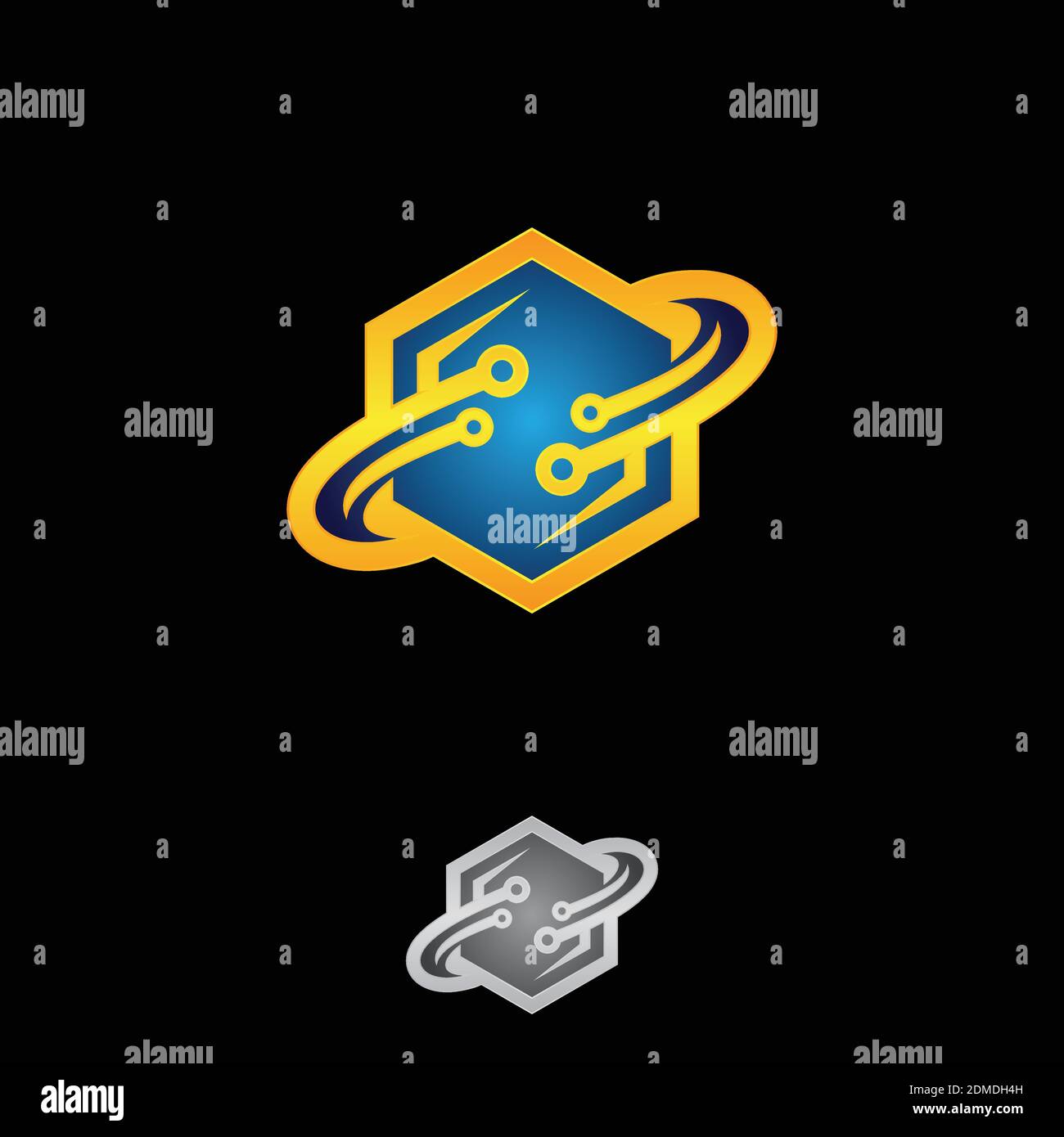 Creative, fun and colorful hexagon design with orbit rings. Technology ...