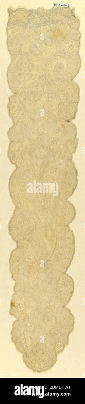 Cap streamer, Medium: linen Technique: bobbin lace, Brussels style ...