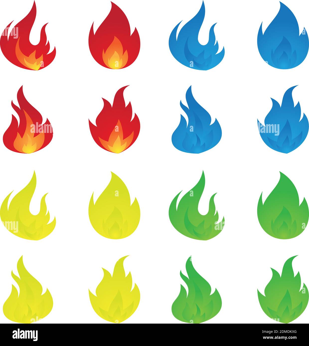 Simple colorful icon flames in the flat style. Vector set of fire and ...