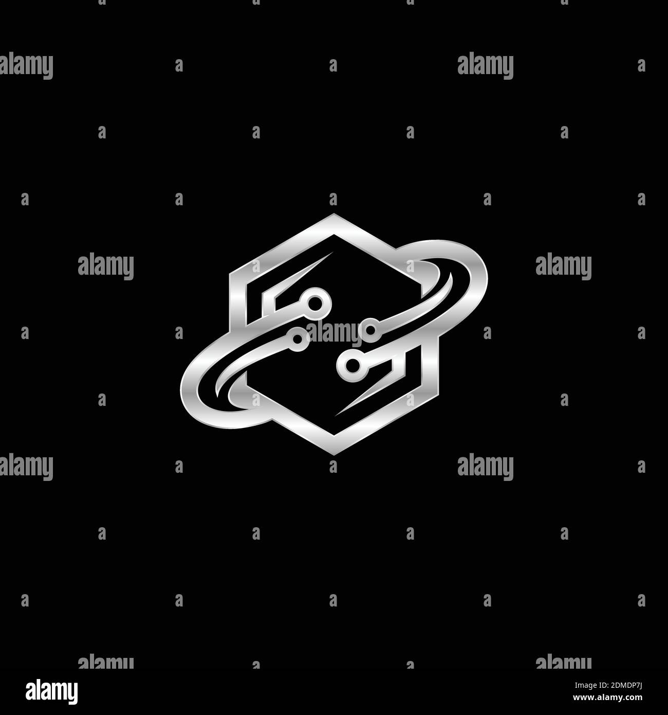 Abstract metal logo design hexagon Black and White Stock Photos ...