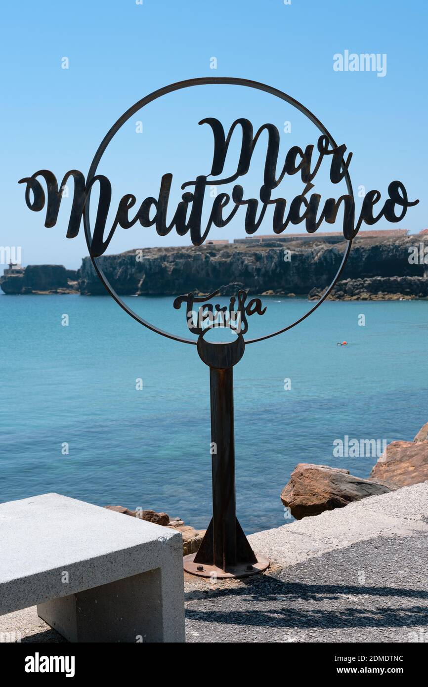 A vertical shot of a round "Mar Mediterraneo Tarifa - Mediterranean Sea ...