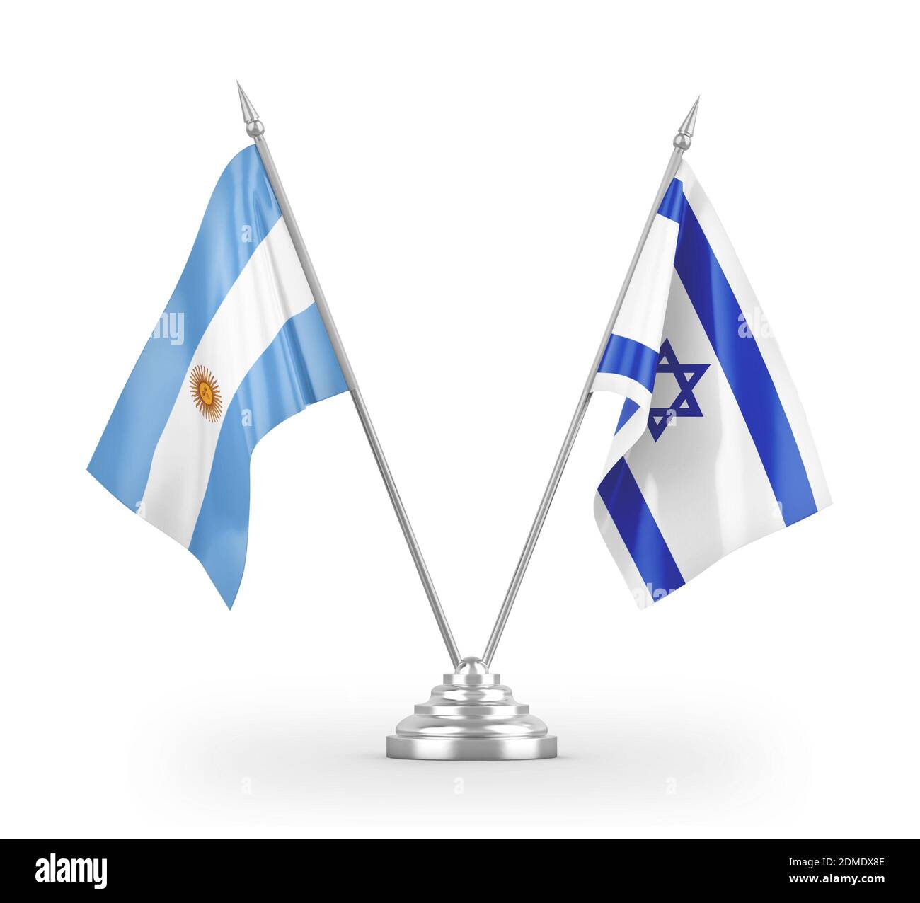Israel and Argentina table flags isolated on white 3D rendering Stock ...