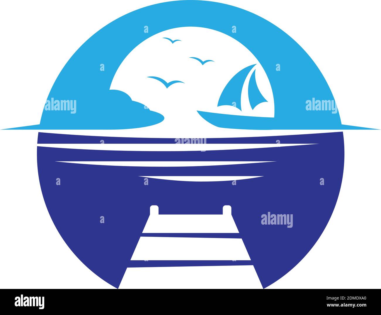 Night view in ocean vector concept illustration in circle shape ...