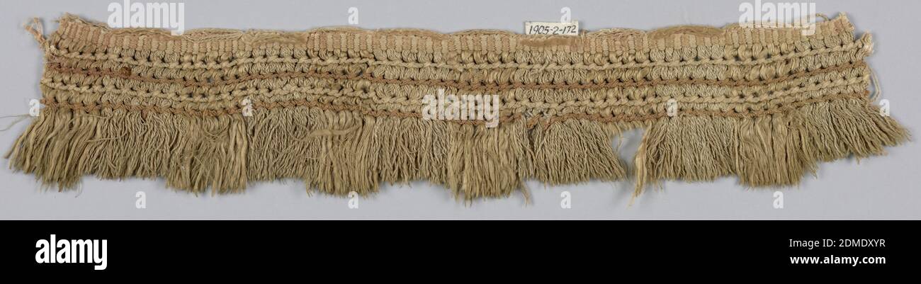 Fringe, Medium: silk Technique: plain weave, Pink and brown fringe with ...
