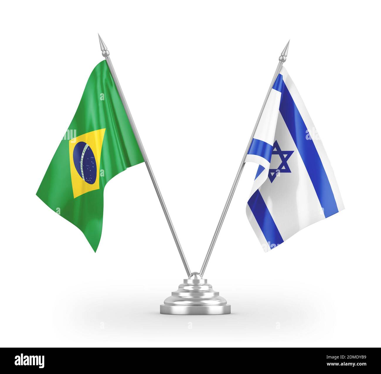 Israel and Brazil table flags isolated on white 3D rendering Stock ...