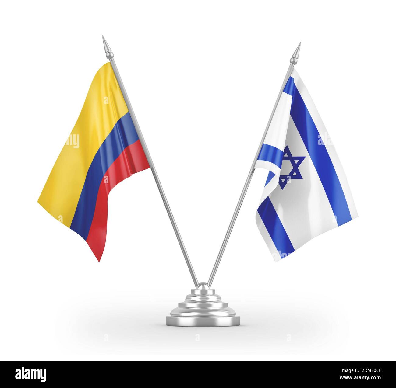 Israel and Colombia table flags isolated on white 3D rendering Stock ...