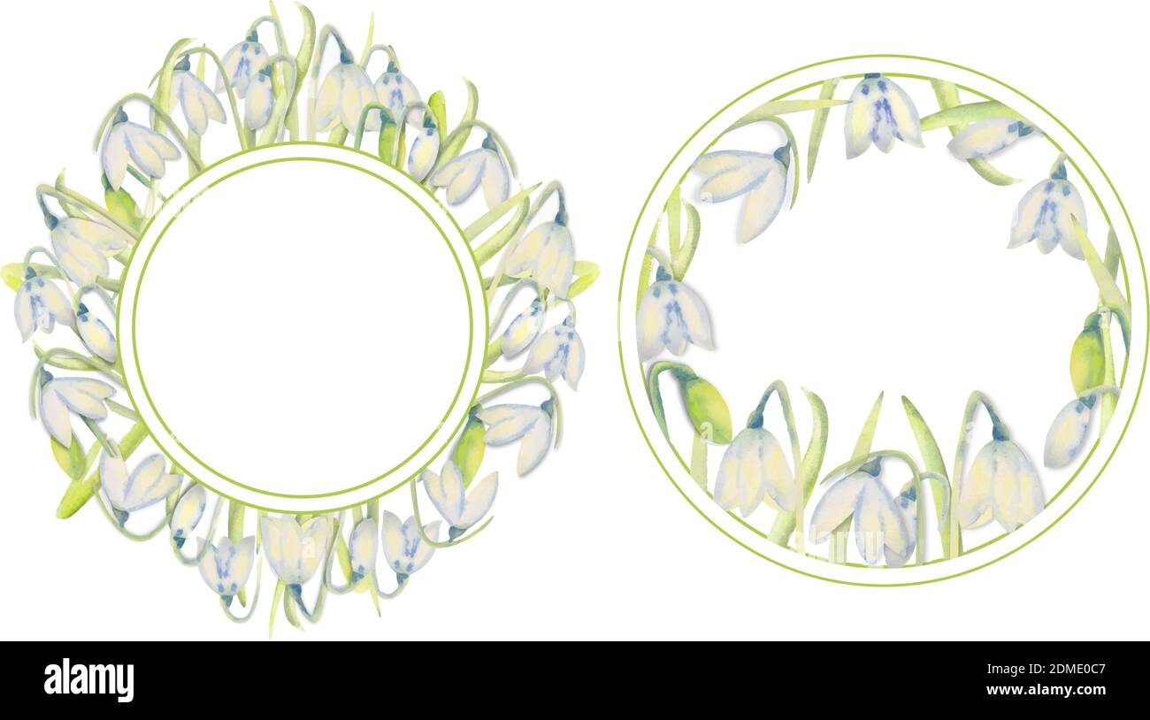 Set of romantic spring frames with snowdrops on the outer and inner ...