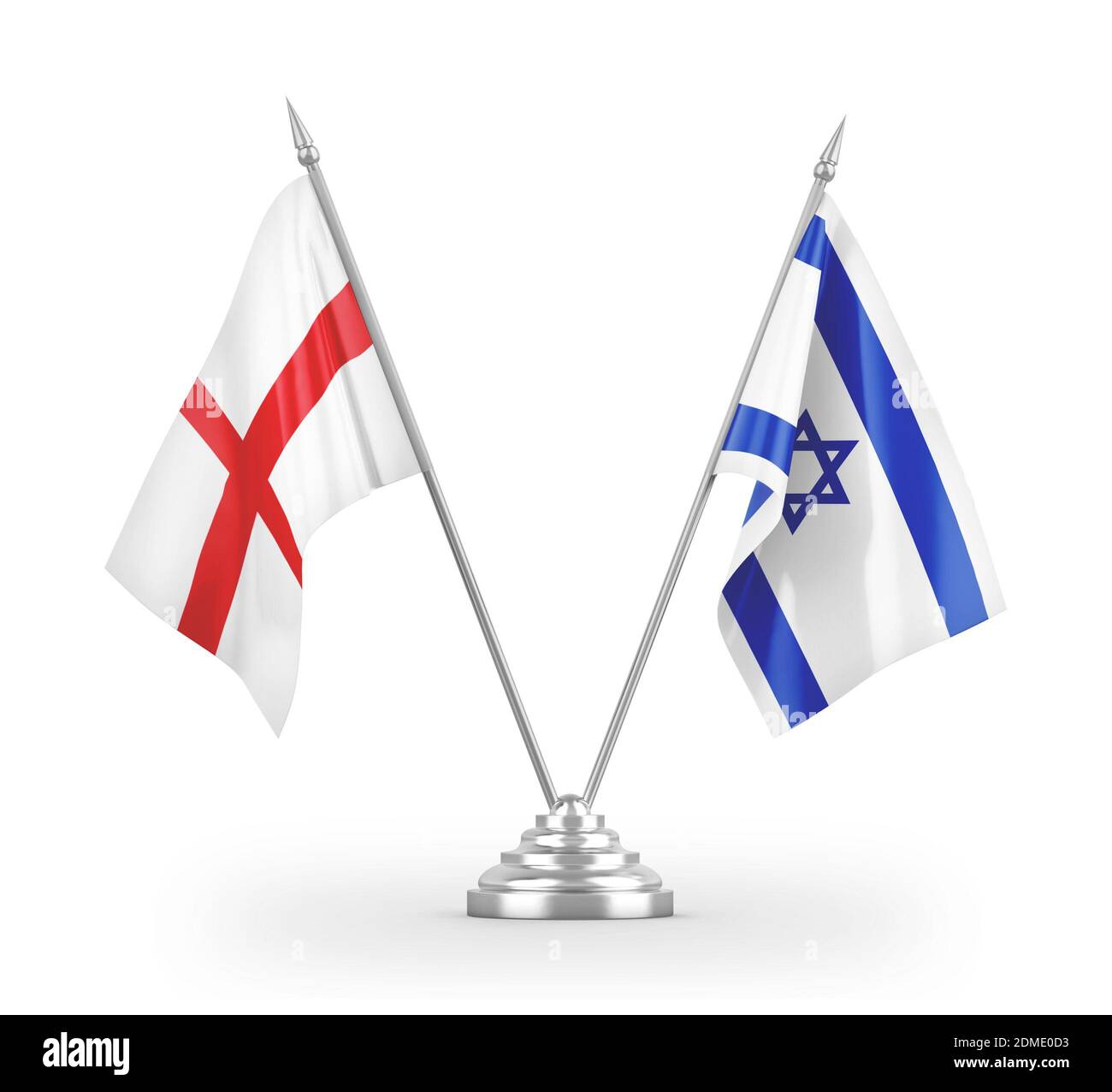 Israel and England table flags isolated on white 3D rendering Stock ...