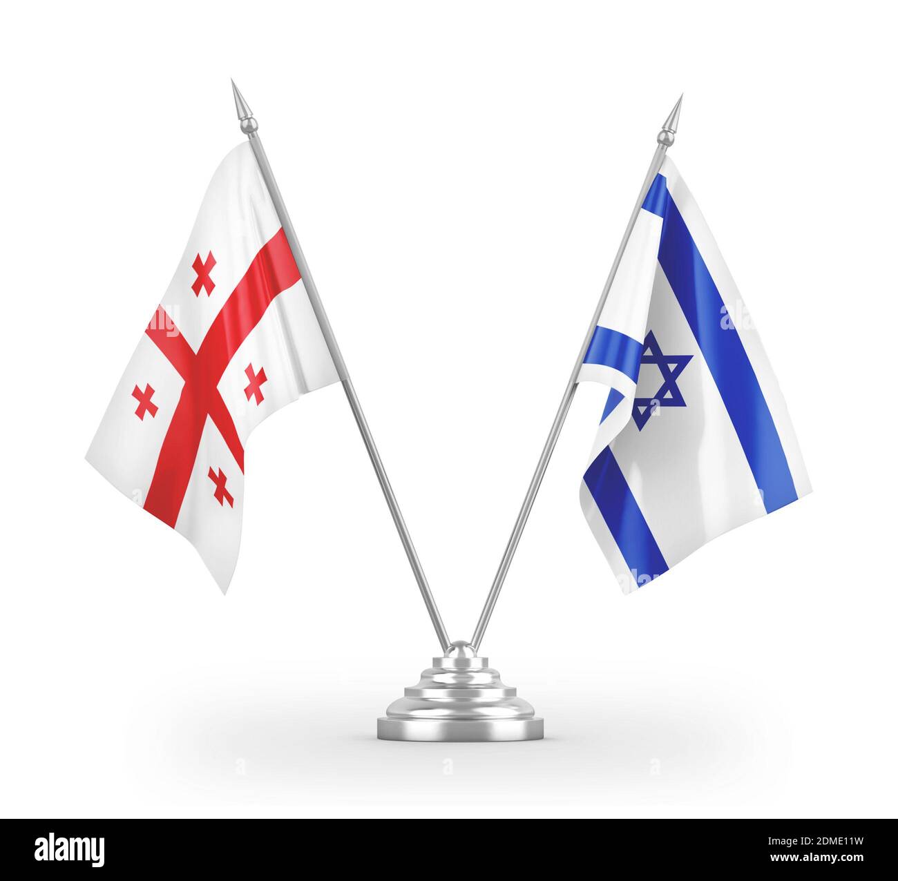 Israel and Georgia table flags isolated on white 3D rendering Stock ...