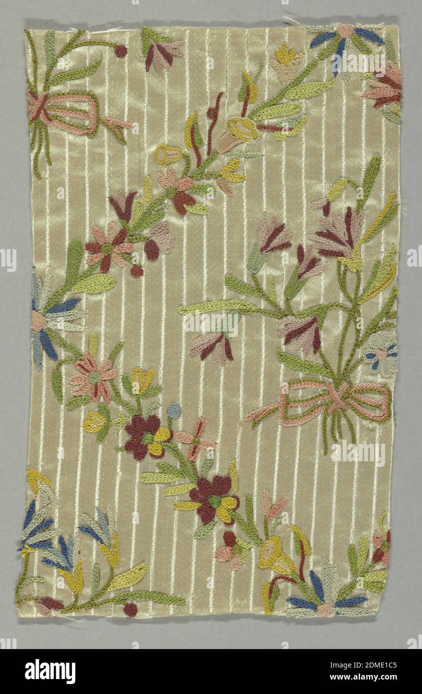 Textile, Medium: silk Technique: embroidered in chain stitch on satin ...