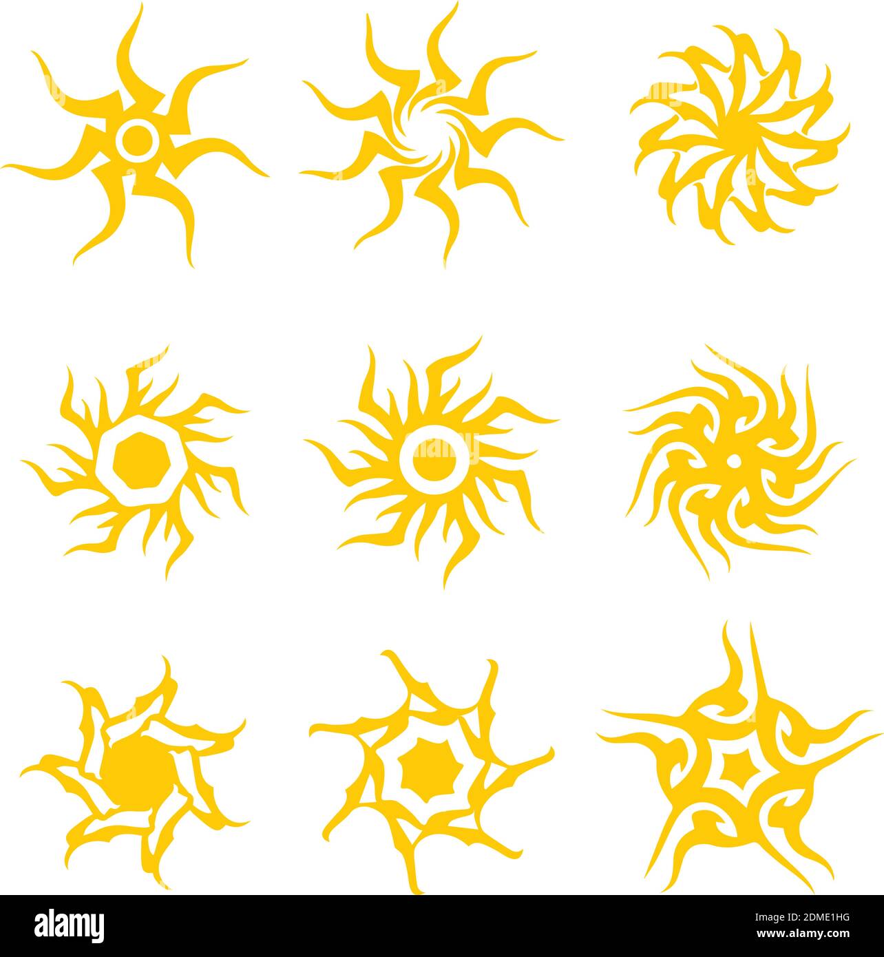 Set sun abstract round tribal vector isolated summer icon design ...