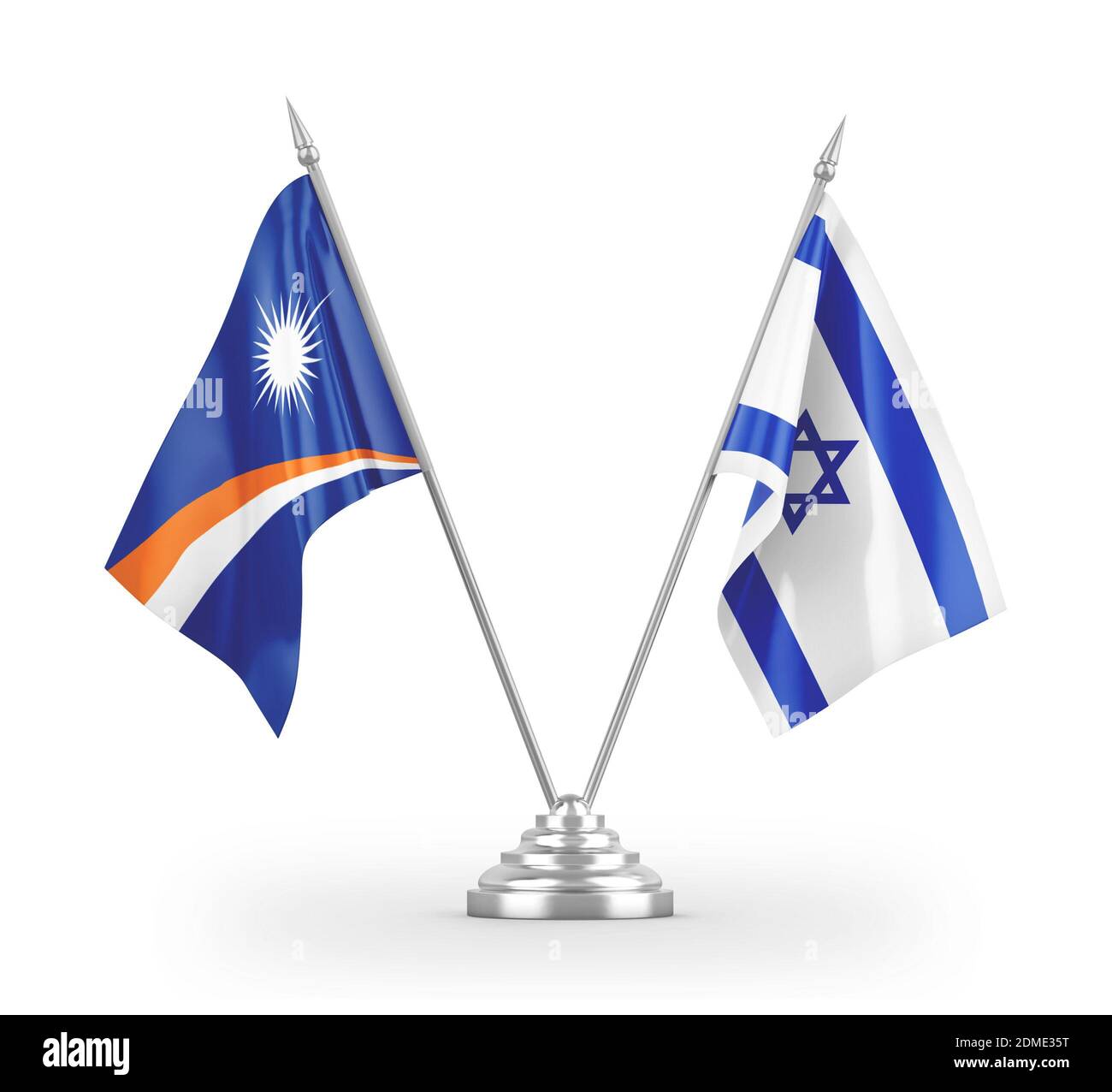 Israel and Marshall Islands table flags isolated on white 3D rendering ...