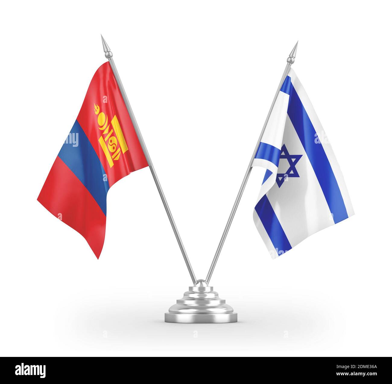 Israel and Mongolia table flags isolated on white 3D rendering Stock ...