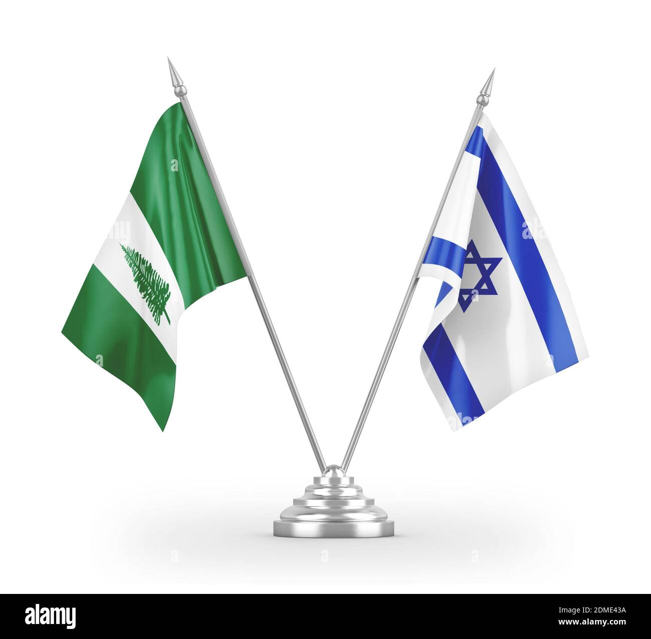 Israel and Norfolk Island table flags isolated on white 3D rendering ...