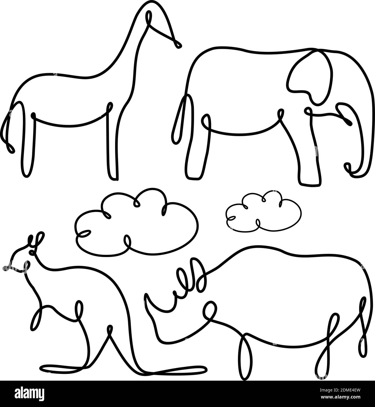 Set illustration vector collection of flat animal icons with line. Hand ...