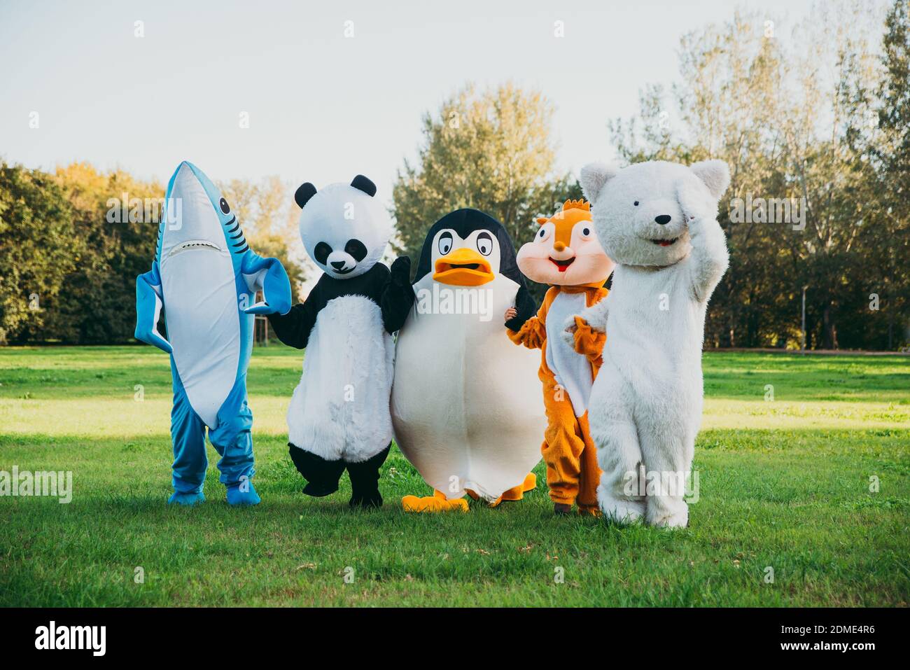Group of mascots doing party. Concept about carnival, animals rights ...