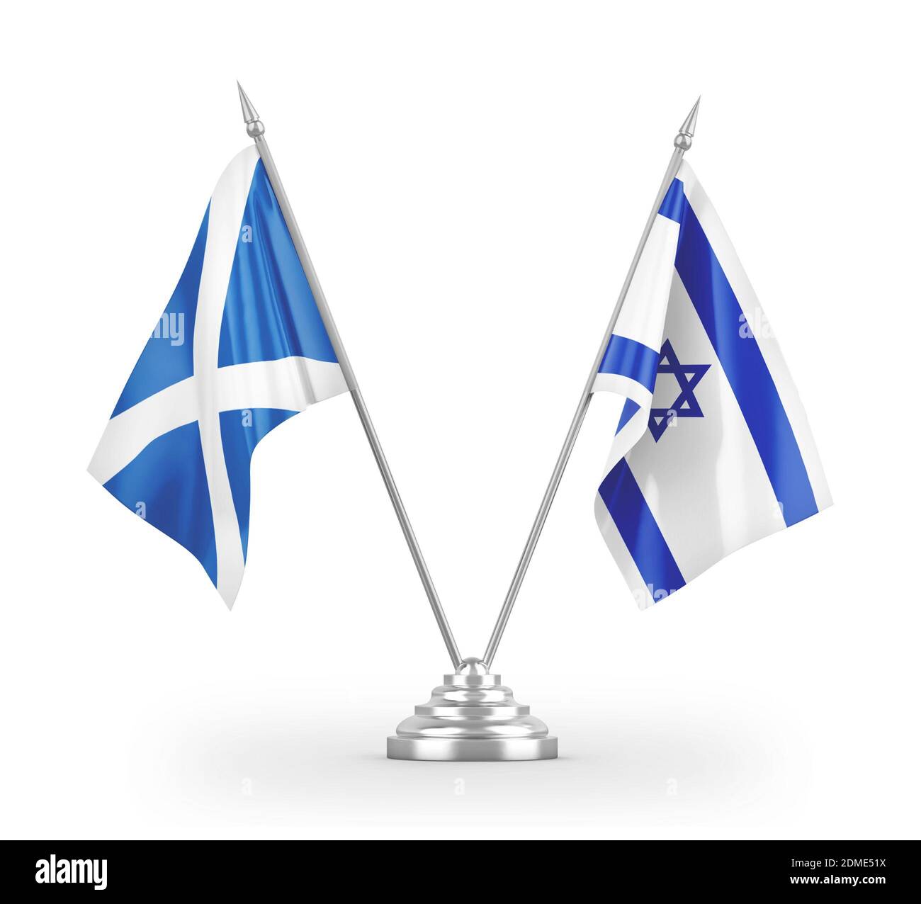 Israel and Scotland table flags isolated on white 3D rendering Stock ...