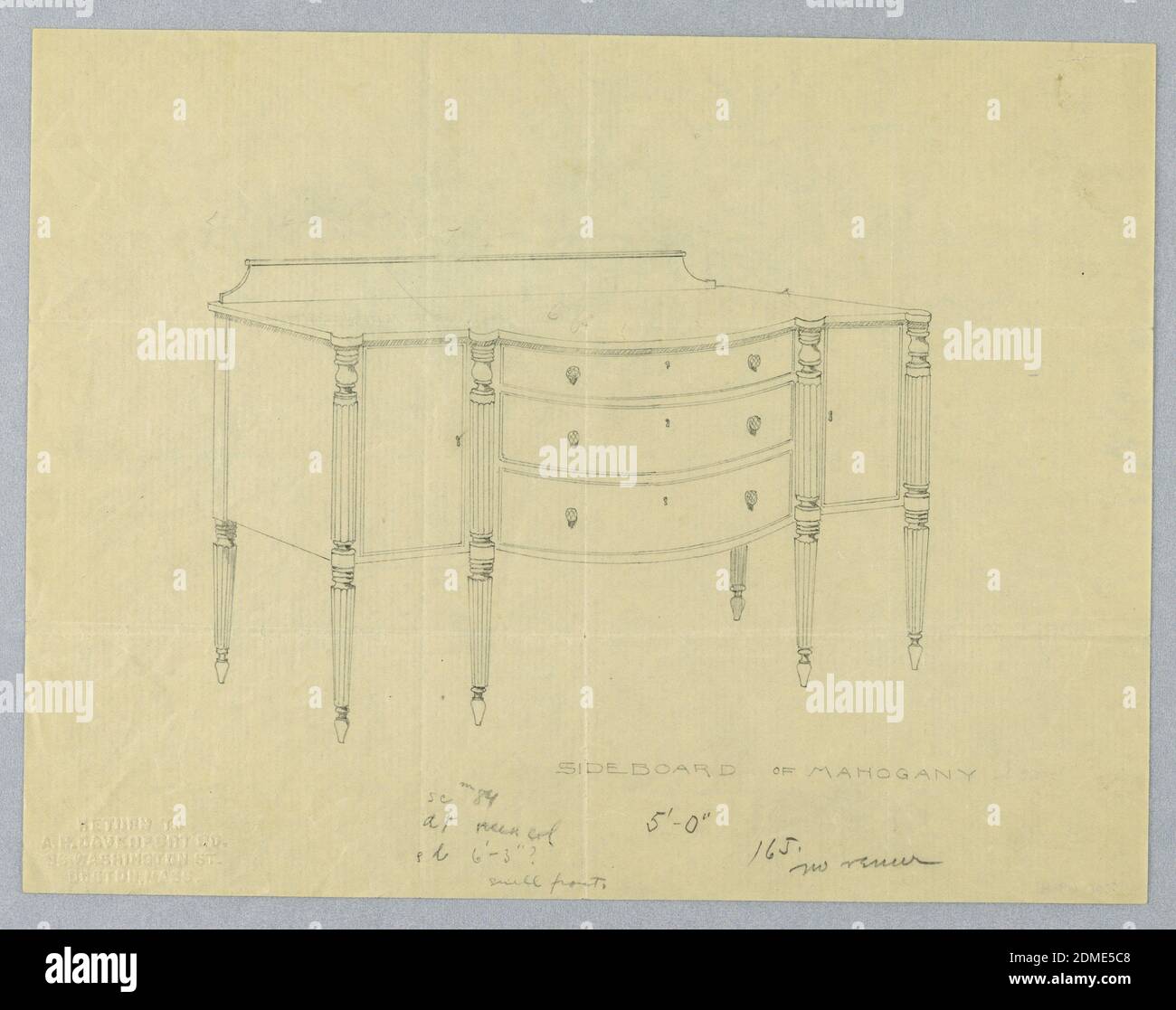 Design for Sideboard on Six Legs with Three Drawers, A.N. Davenport Co ...