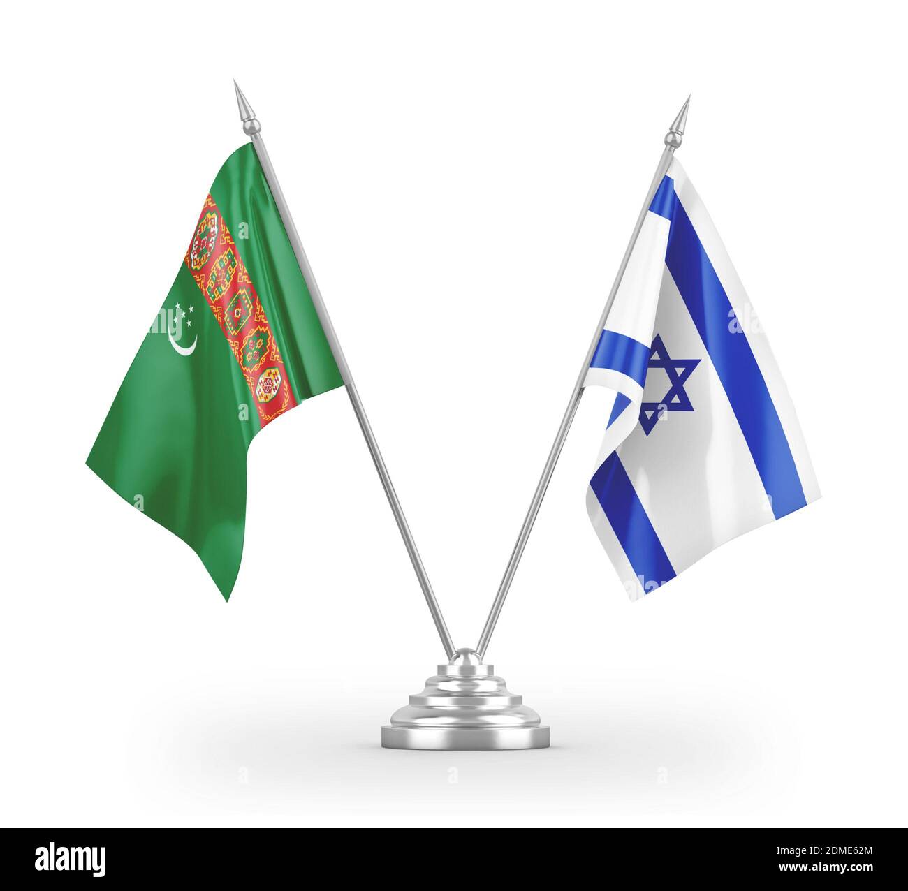 Israel and Turkmenistan table flags isolated on white 3D rendering ...