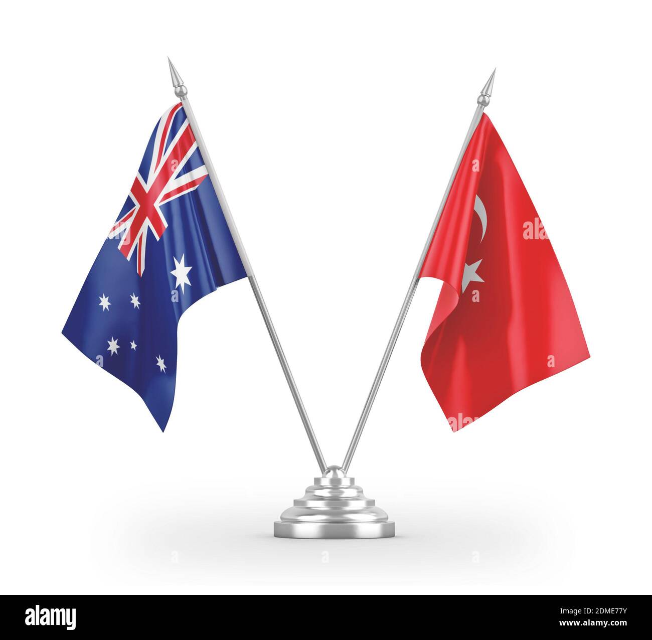 Turkey and Australia table flags isolated on white 3D rendering Stock ...